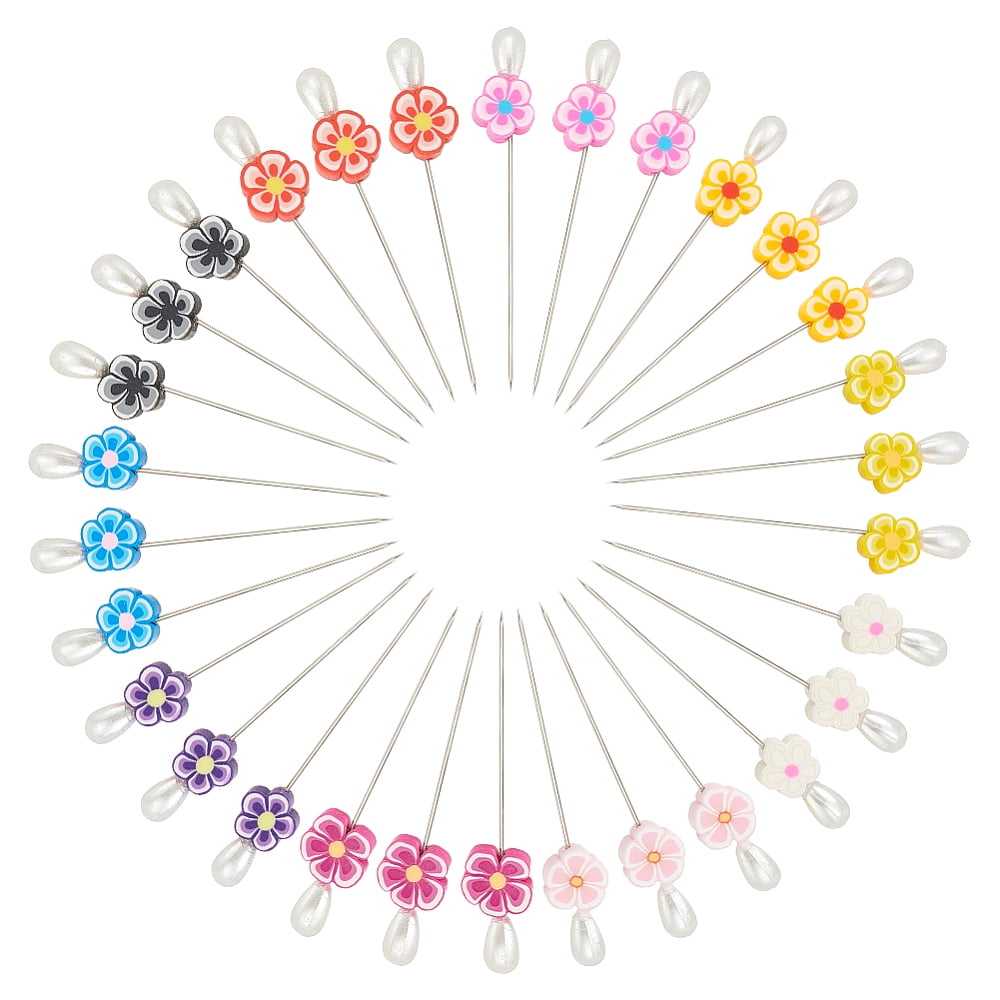 1Set 50Pcs 10 Colors Handmade Polymer Clay Flower Iron Head Pins ...