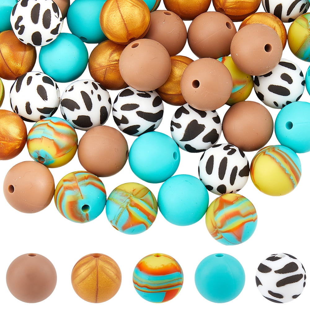 1Set 50Pcs 5 Styles Food Grade Eco-Friendly Silicone Beads Round Mixed ...