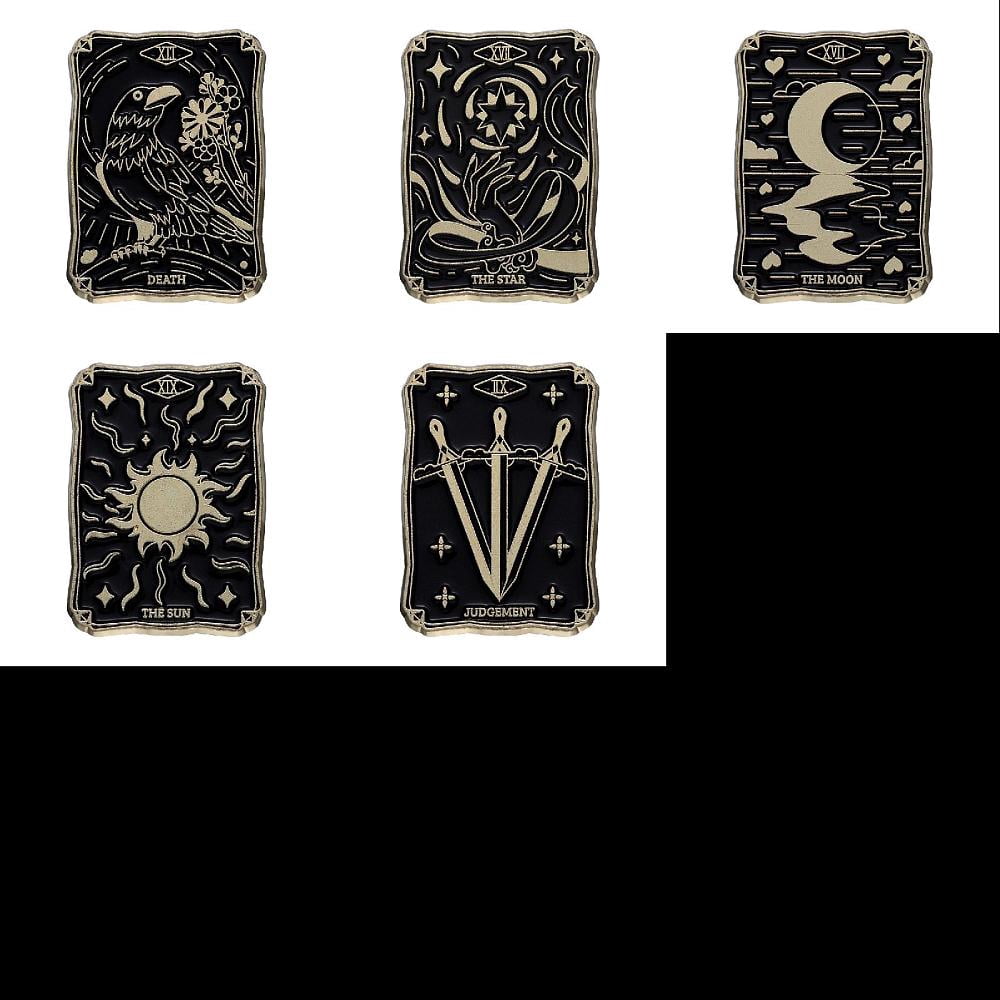 1Set 5Pcs 5 Styles Tarot Card Enamel Pins Alloy Brooch Gothic Style ...