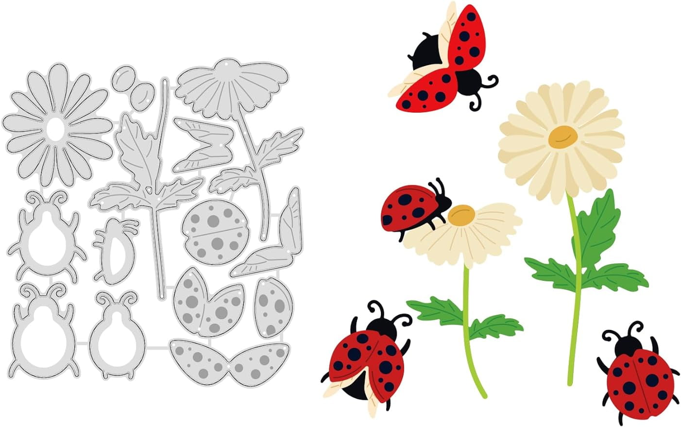 1Set 6 Pcs Flower Ladybug Metal Cutting Dies Flower Ladybug Cut Dies ...