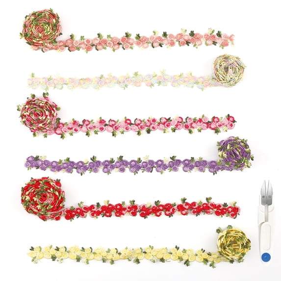 1Set 6 Strands 6 Colors Flower Polyester Lace Trims Embroidered ...