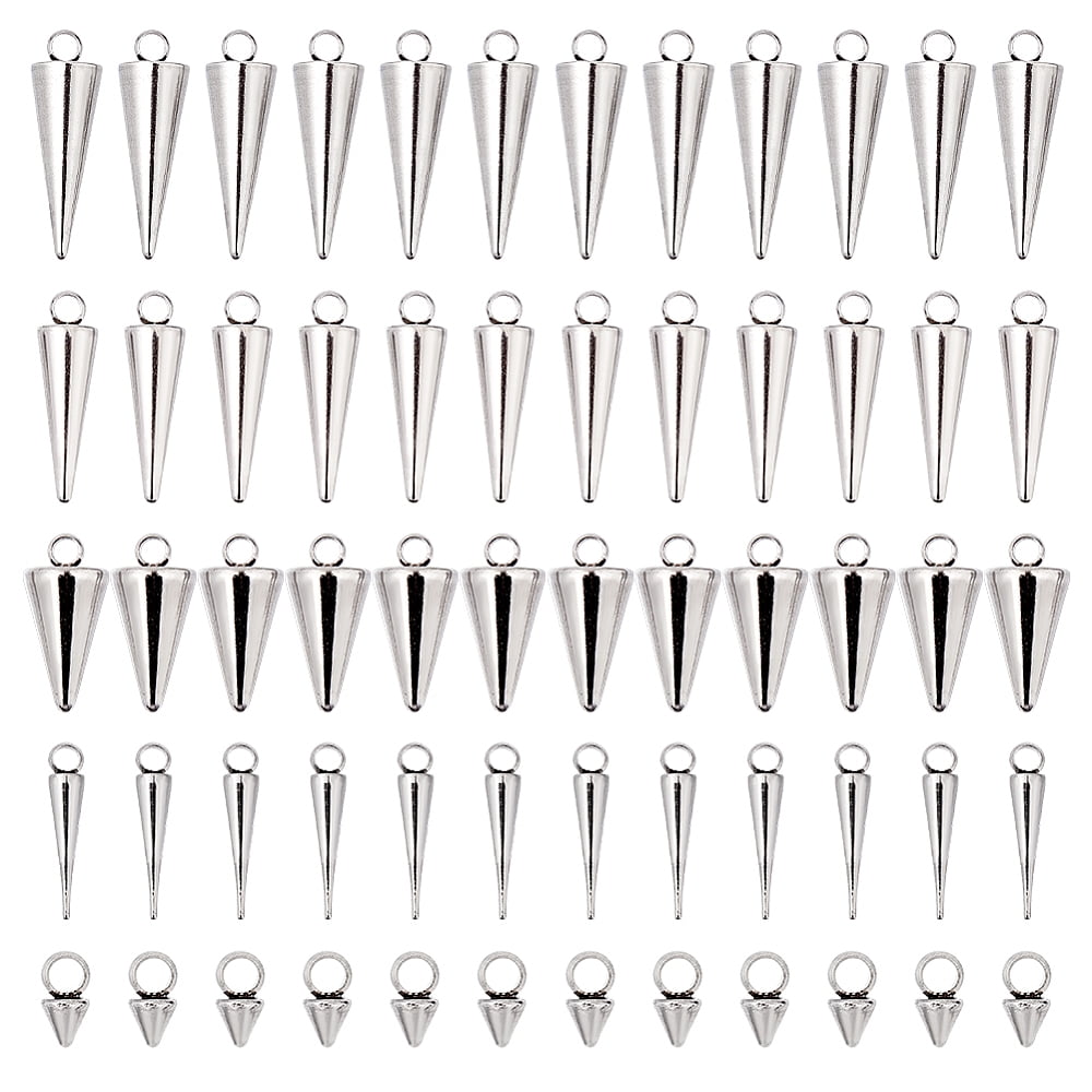 1Set 60Pcs 5 Styles 201 Stainless Steel Pendants Cone Charms Stainless ...