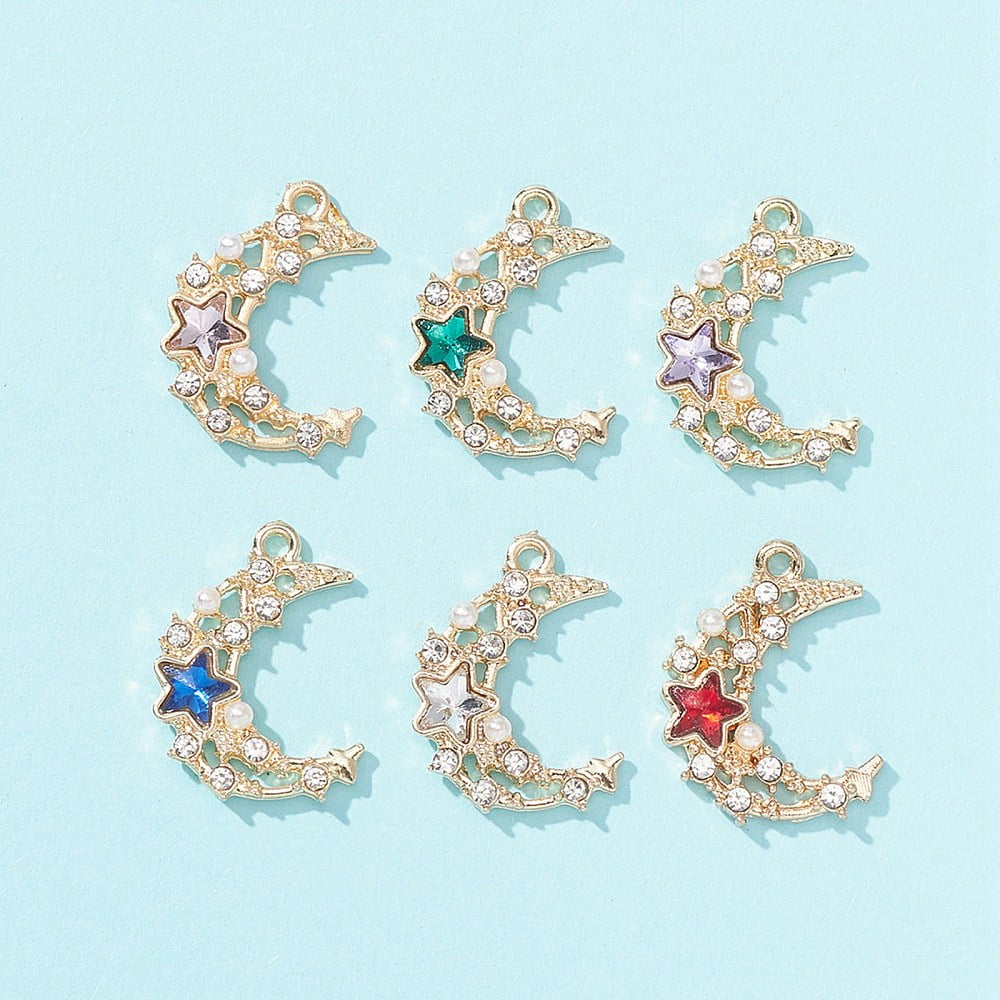 1Set 6Pcs 6 Colors Acrylic Rhinestone Pendants with Alloy and Plastic ...