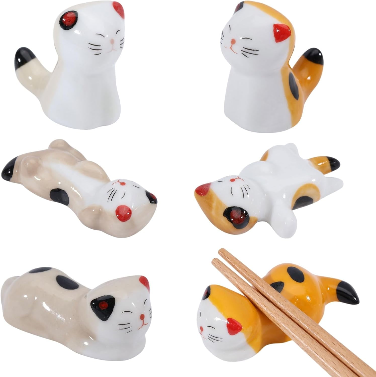 1Set 6Pcs 6 Styles Cat Ceramic Chopsticks Stand Chopsticks Rest Mixed ...