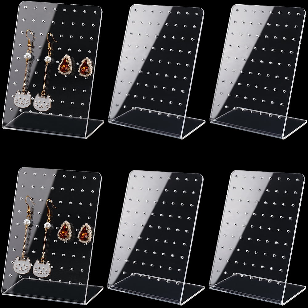 1Set 6Pcs Acrylic Earrings Display Stand Clear Slant Back Ear Studs ...
