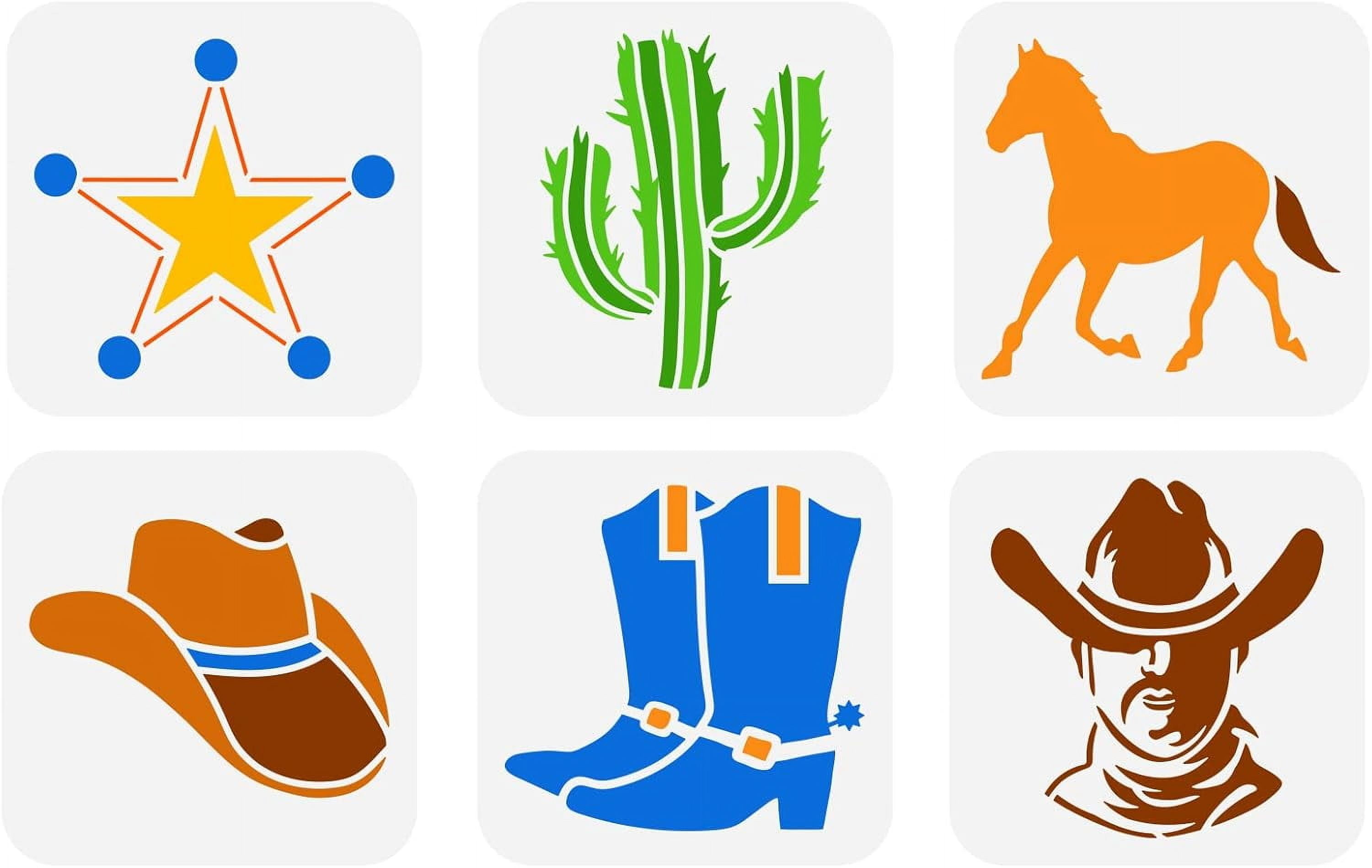 1Set 6Pcs Western Cowboy Stencil 5.9x5.9 inch Cowboy Theme Drawing ...