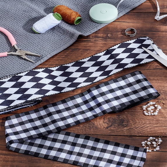 1Set 6Yards 2 Styles Polyester Ribbon Tartan Ribbon Black 62.5~62.8mm ...