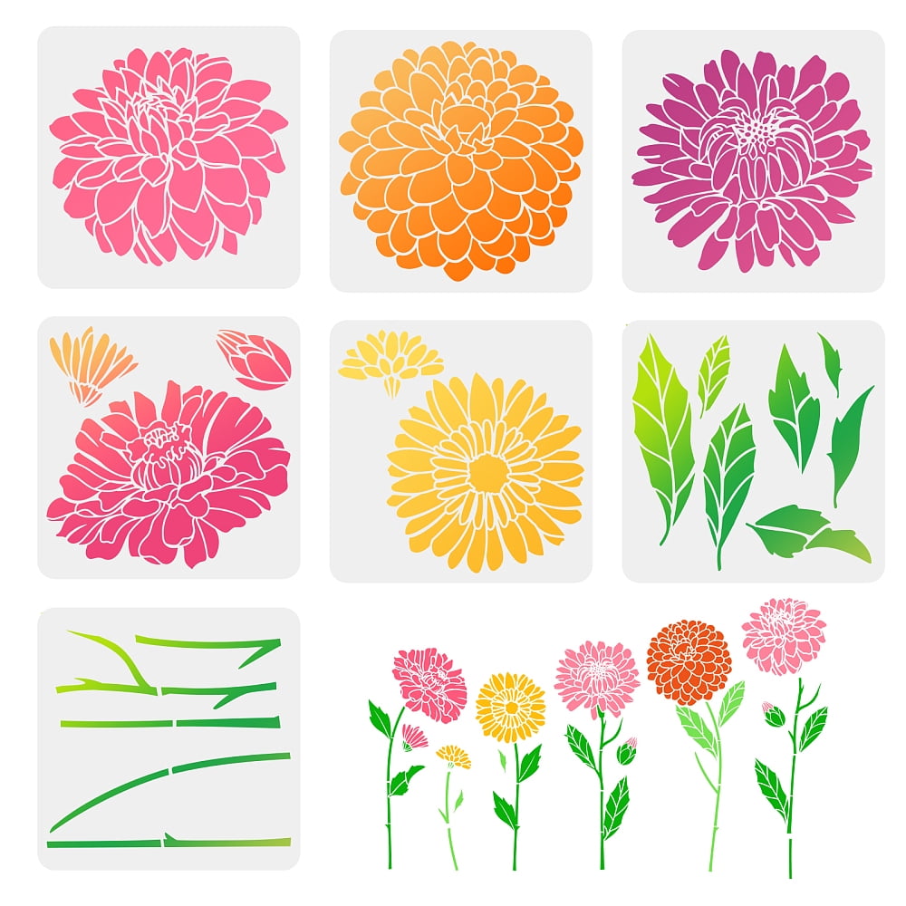 1Set 7 Pcs Dahlia Flower Painting Stencil 11.8x11.8inch Reusable Dahlia ...