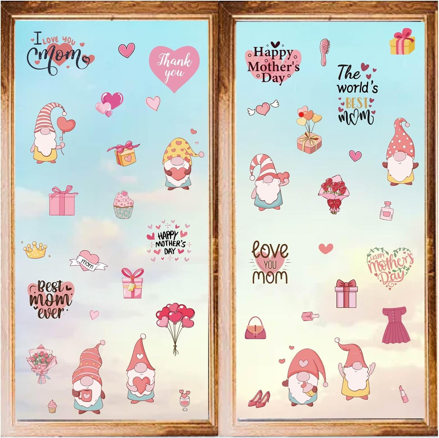 1Set 8 Sheets Happy Mother's Day Window Stickers Flower Pink Wall ...