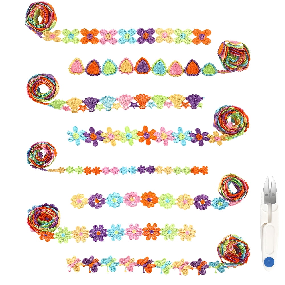 1Set 8 Strands 8 Styles Polyester Lace Trims Embroidered Applique ...