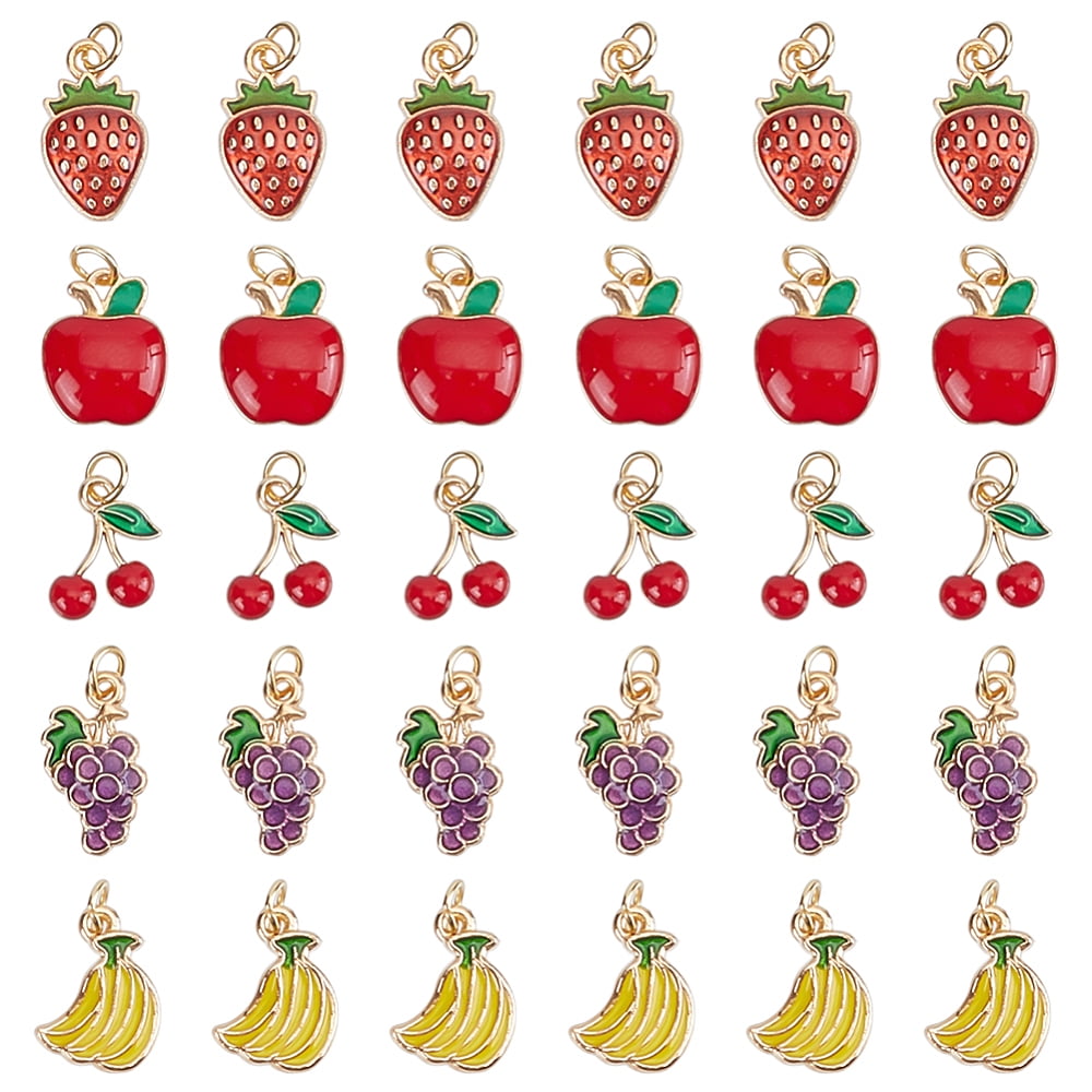 1Set 80Pcs 5 Style Fruit Alloy Enamel Pendants with 304 Stainless Steel ...