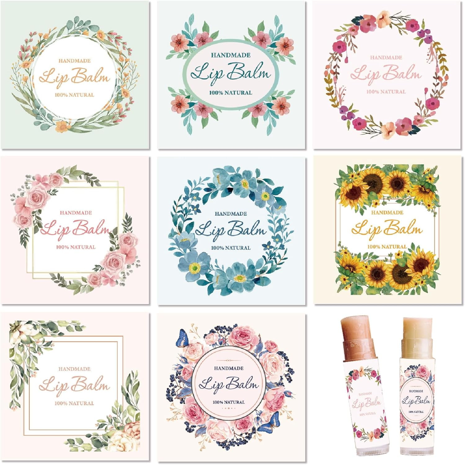 1Set 80Pcs 8 Styles Lip Balm Sticker Wreath Flower Plant Sunflower Self ...
