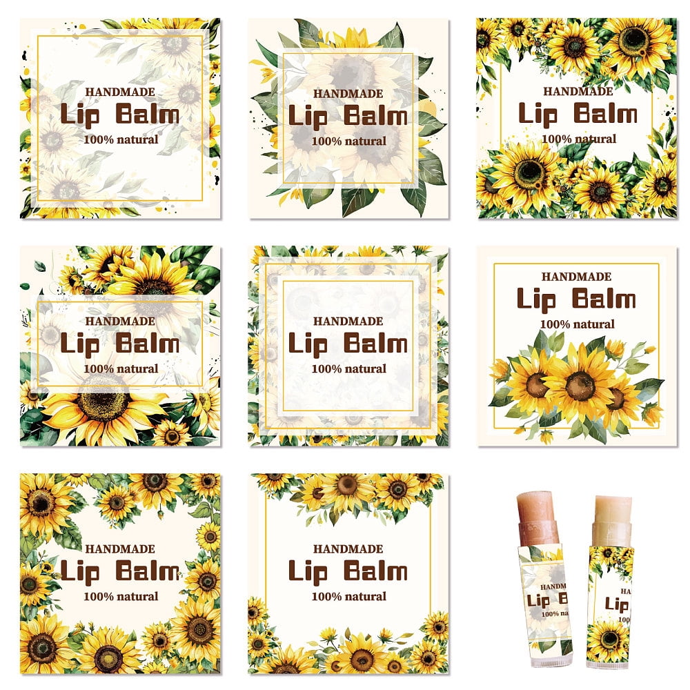 1Set 80Pcs 8 styles Paper Lip Balm Adhesive Label Stickers Sunflower ...