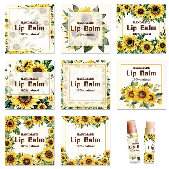 1Set 80Pcs 8 styles Paper Lip Balm Adhesive Label Stickers Sunflower ...