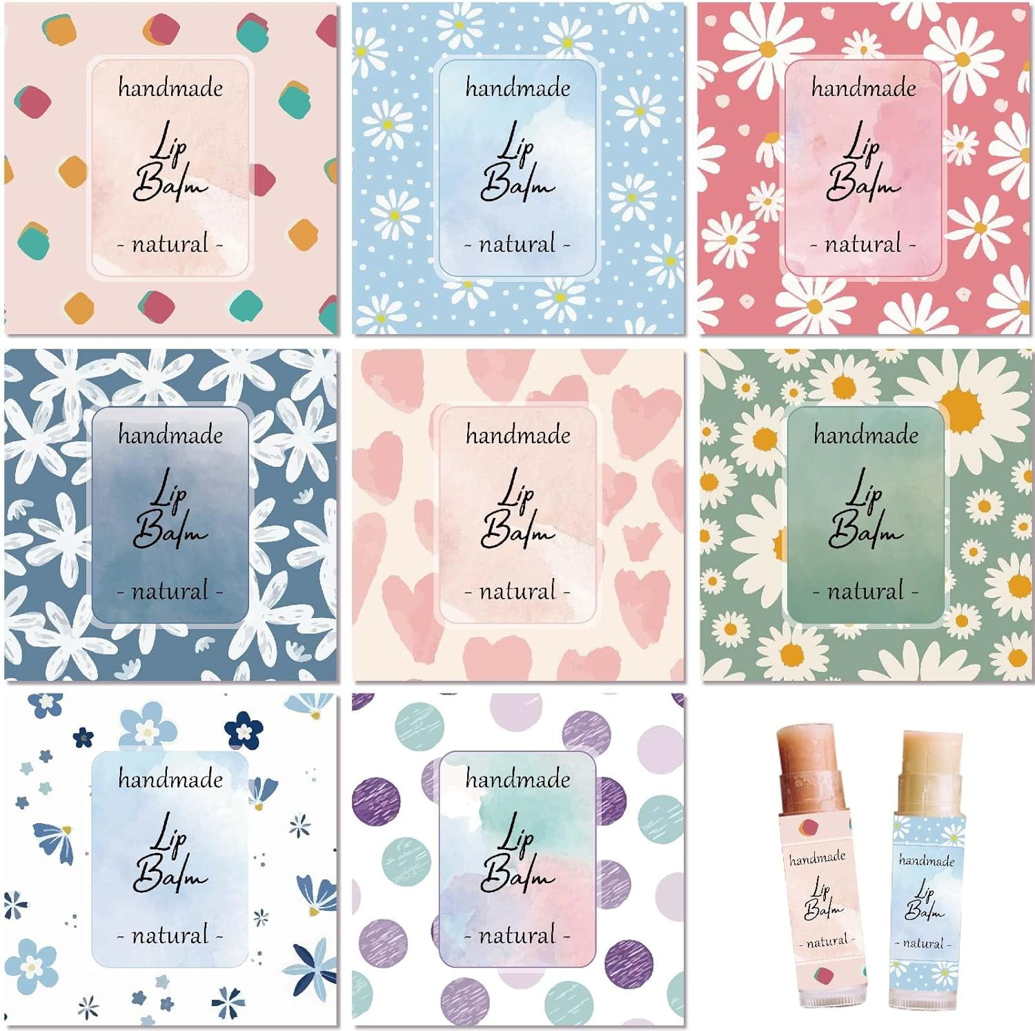 1Set 80Pcs 8Styles Lip Balm Sticker Flower Background Self-Adhesive ...