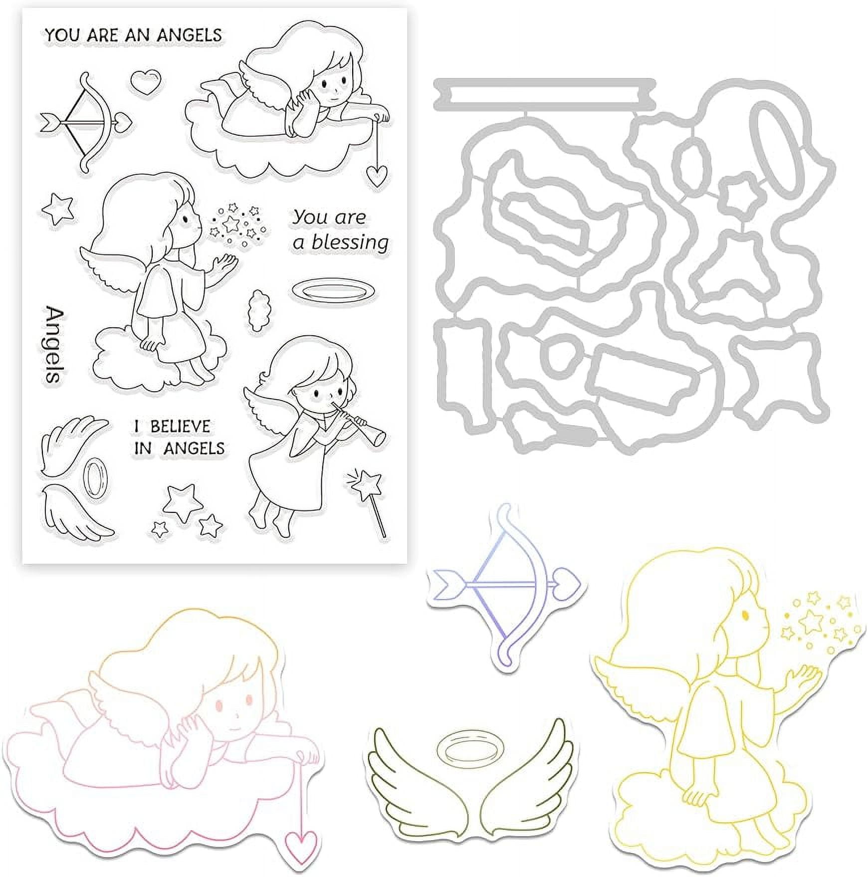 1Set Angels Clear Stamps Silicone Cutting Die Painting Stencils for ...