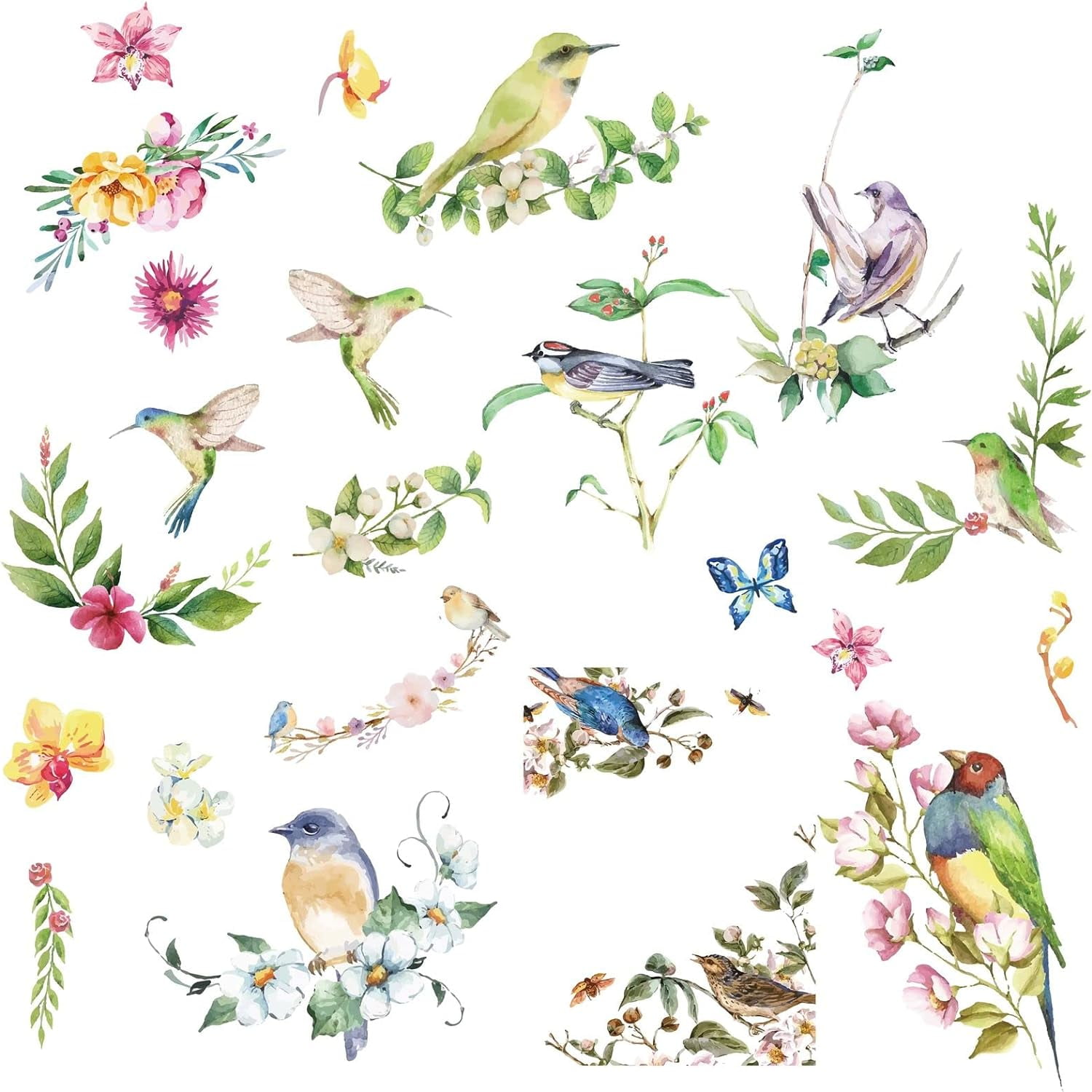 1Set Birds on Tree Branch Wall Decals 16 Sheets Blossom Flower Wall ...
