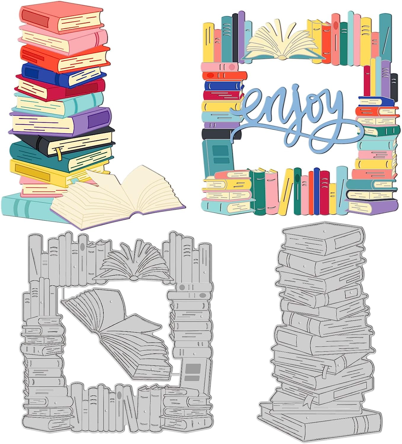 1Set Book Window Fancy Cut Dies Rectangular Frame Stacked Books ...