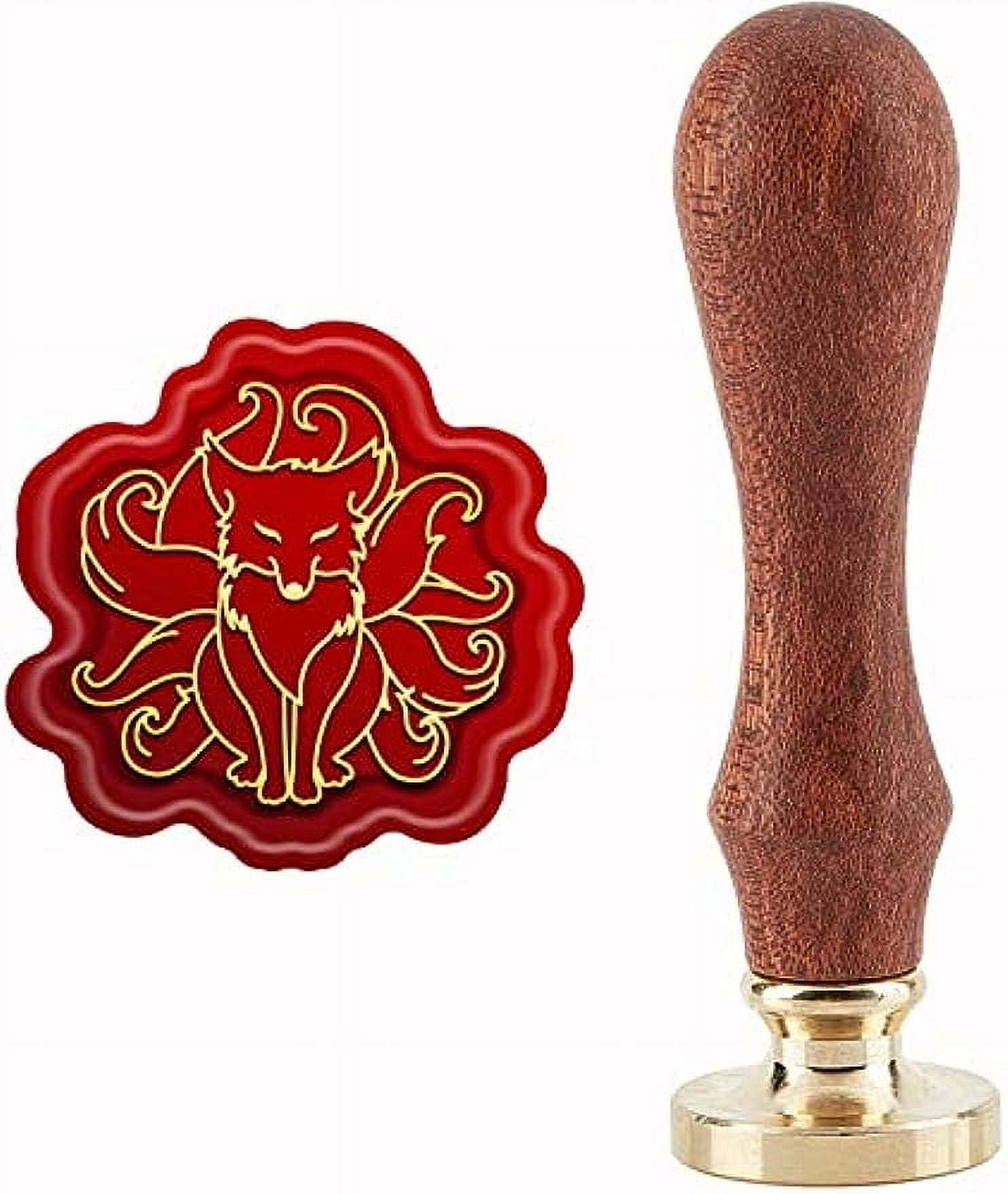 1Set Brass Sealing Wax Seal Stamp Wood Handle Fox Pattern for Wedding ...