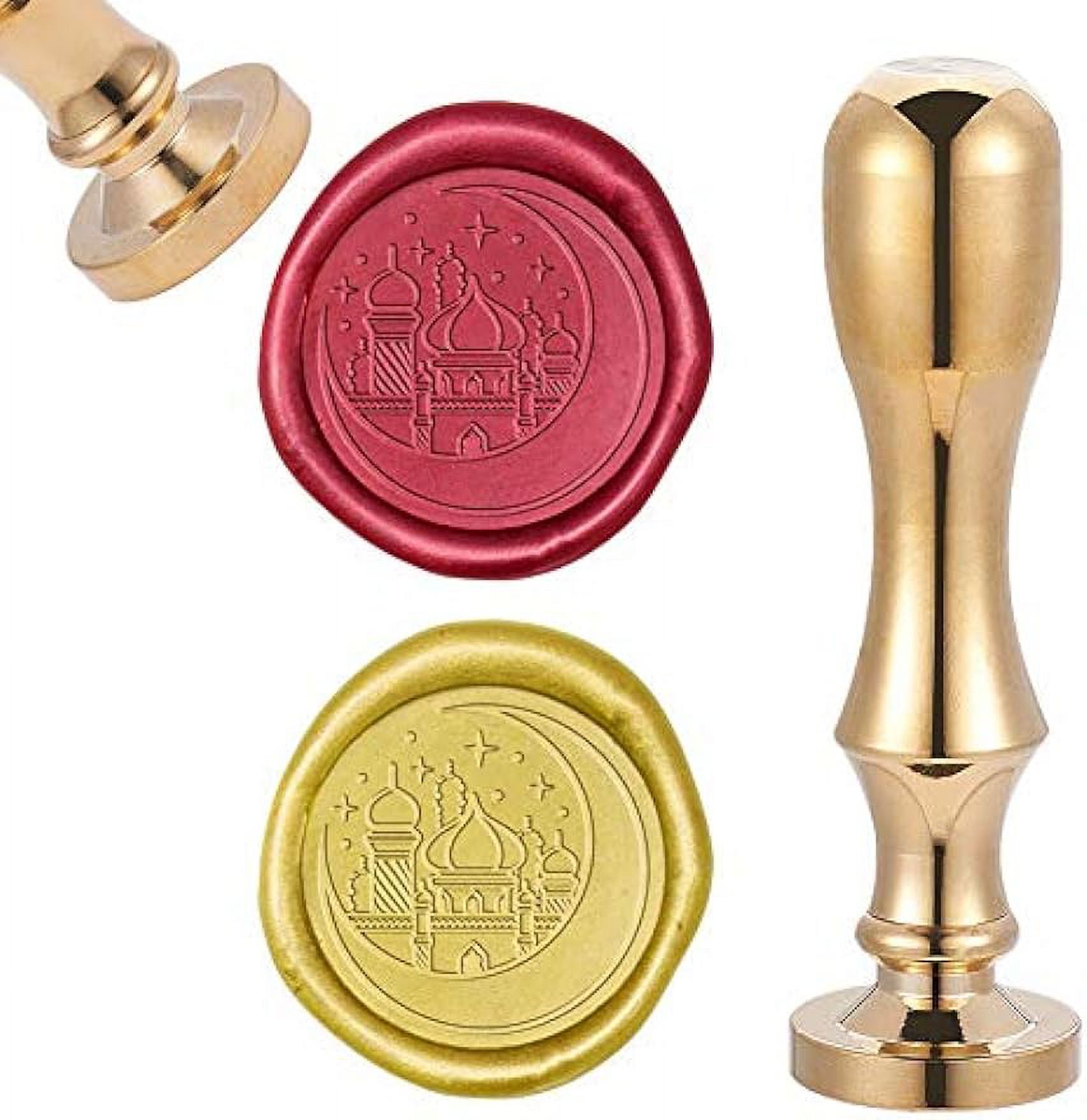 1Set Brass Sealing Wax Seal Stamp Wood Handle Moon & Buildings Pattern ...