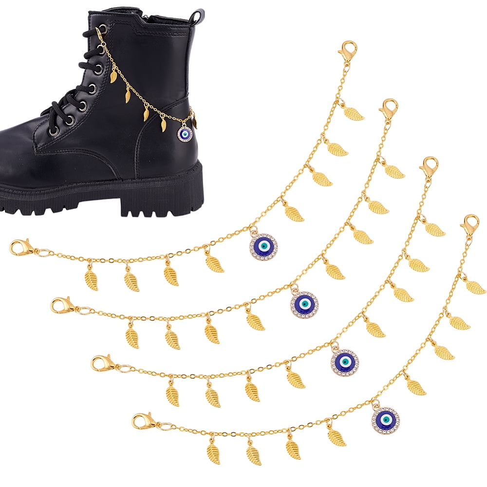 1Set Brass Strap Chains & Leaf Alloy Rhinestone Charms Chains for Shoe ...