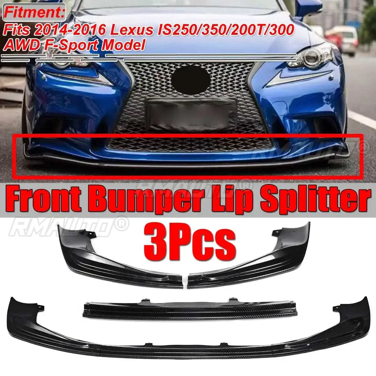 1Set Carbon Fiber Look Car Front Bumper Lip Splitter Lip Diffuser For ...