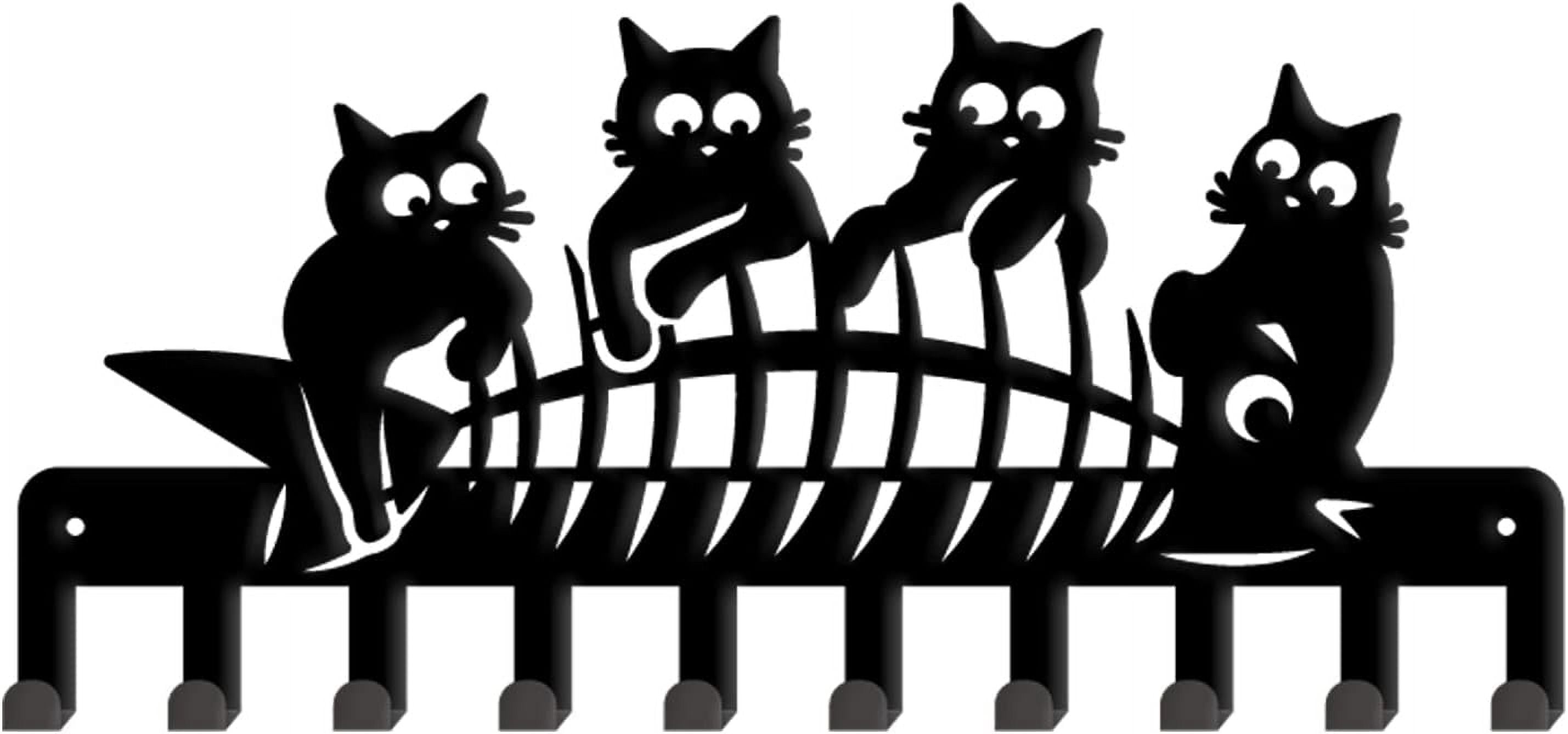1Set Cat & Fishbone Iron Wall Mounted Hook Hangers Decorative Organizer ...