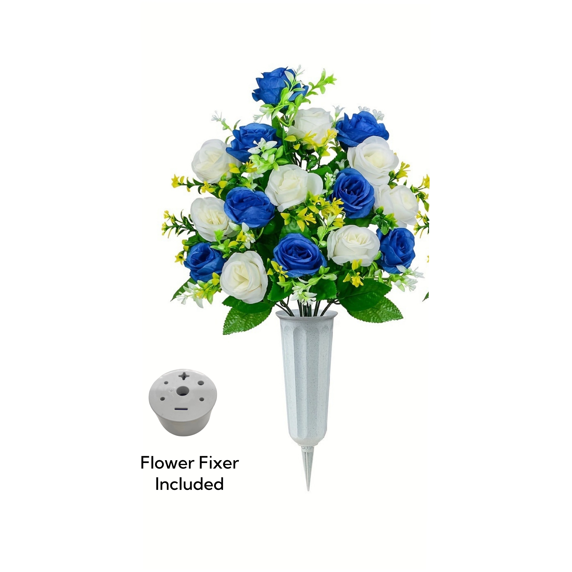 Sympathy Silks Artificial Cemetery Flowers 2 Yellow Amaryllis/Blue Rose ...