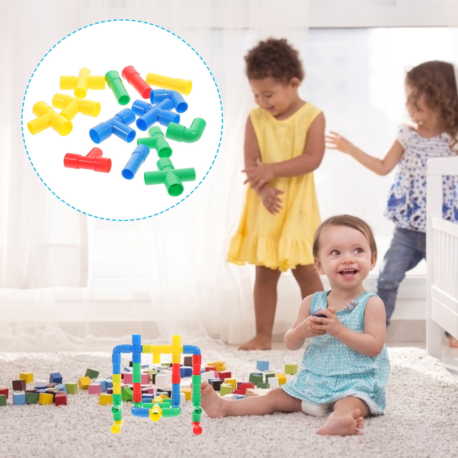 SEWCHICS Plastic Pipe Toys Plastic Water Pipe Building Blocks Tree ...