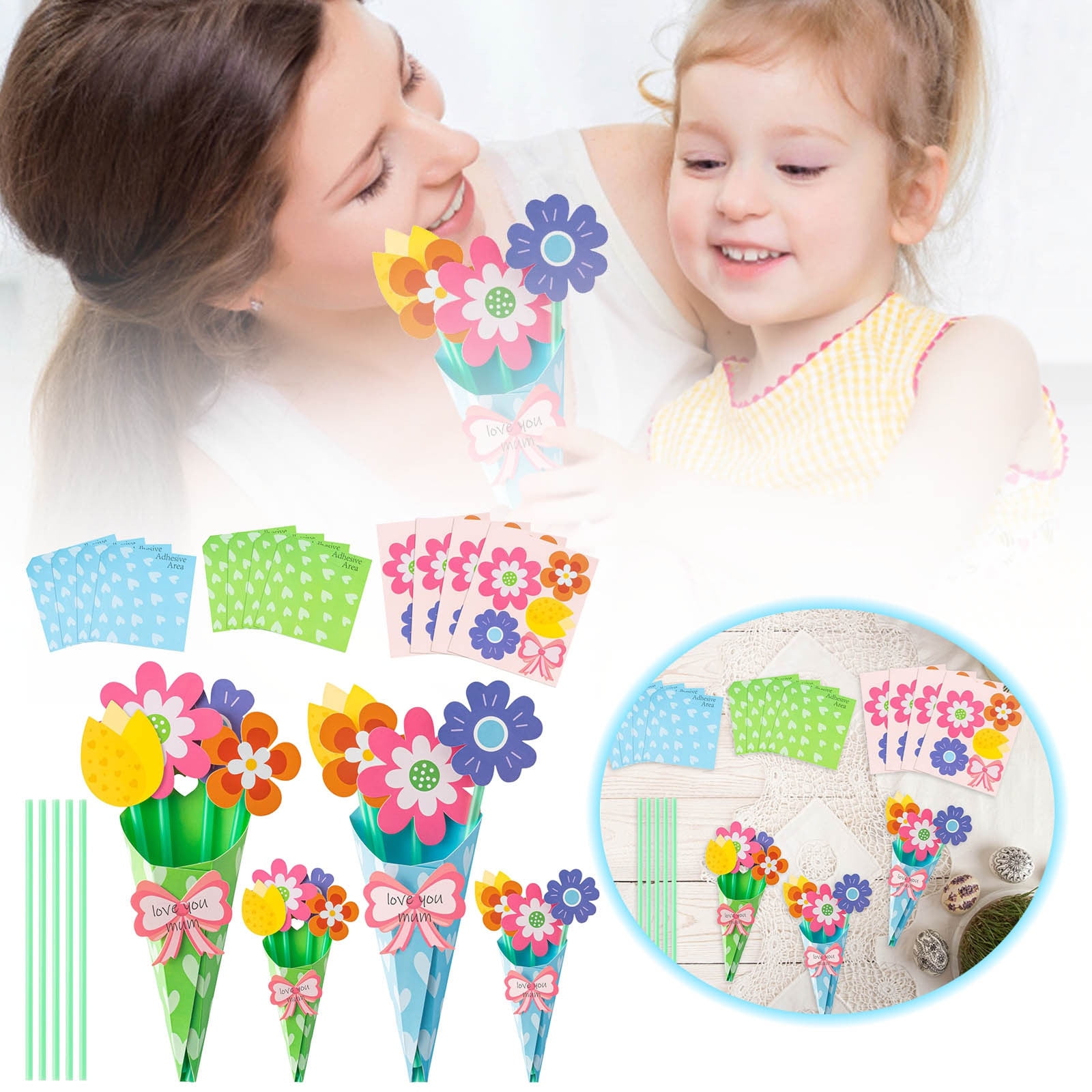 1Set DIY Flower Bouquet Craft Kit, Paper Materials, For Kids, Makes 24 ...