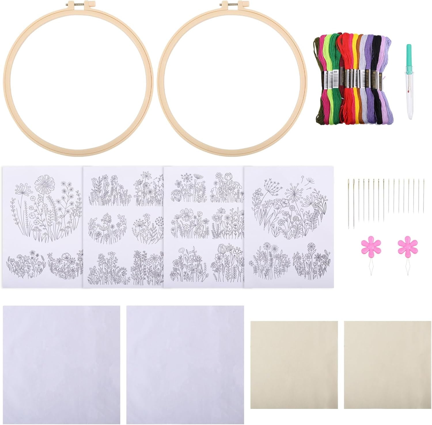1Set DIY Flower Embroidery Kits Including Embroidery Hoops & Needle ...