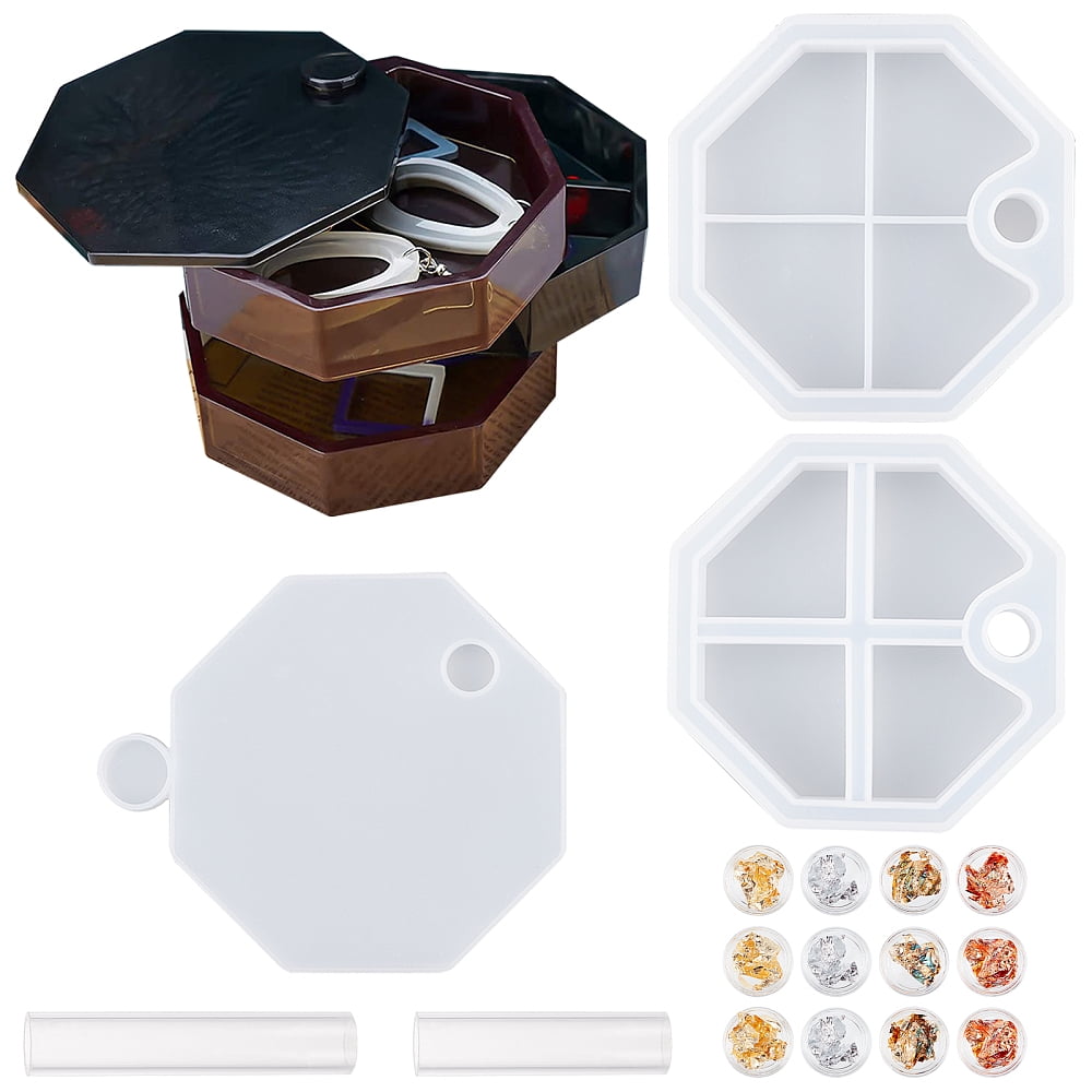 1Set DIY Layered Rotating Storage Box Silicone Mold Kits Resin Casting ...