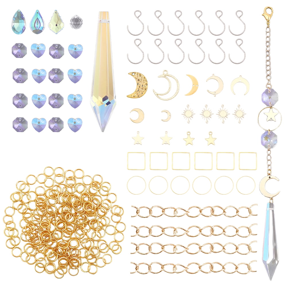 1Set DIY Suncatcher Making Kits including Glass Teardrop Metal S-Hook ...