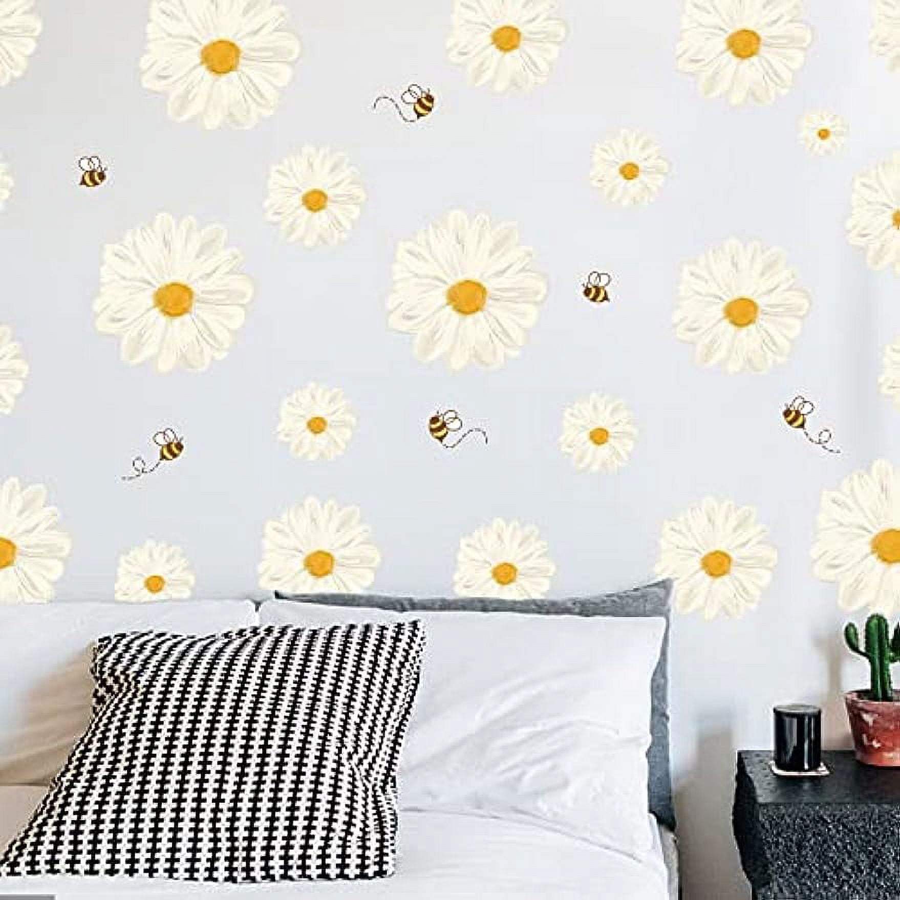 1Set Daisy Wall Decal White Flower Bees Vinyl Wall Decals White Daisy ...