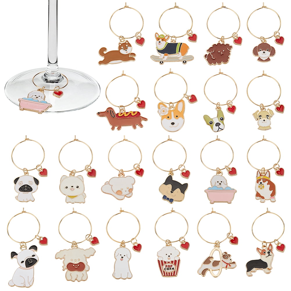 1Set Dog Alloy Enamel Wine Glass Charms with 316 Surgical Stainless ...
