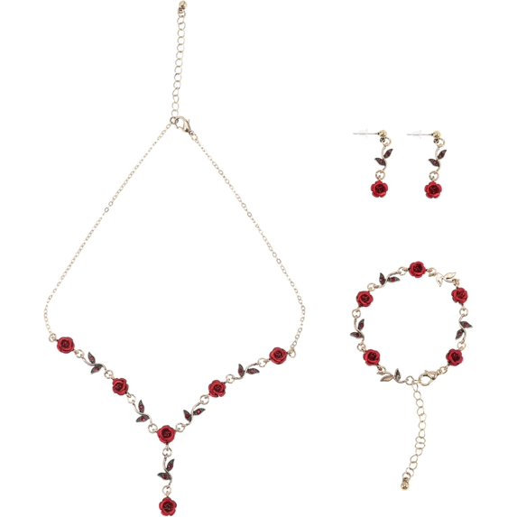 1Set Elegant Rose Jewelry Set for Women Necklace Bracelet and Earrings ...