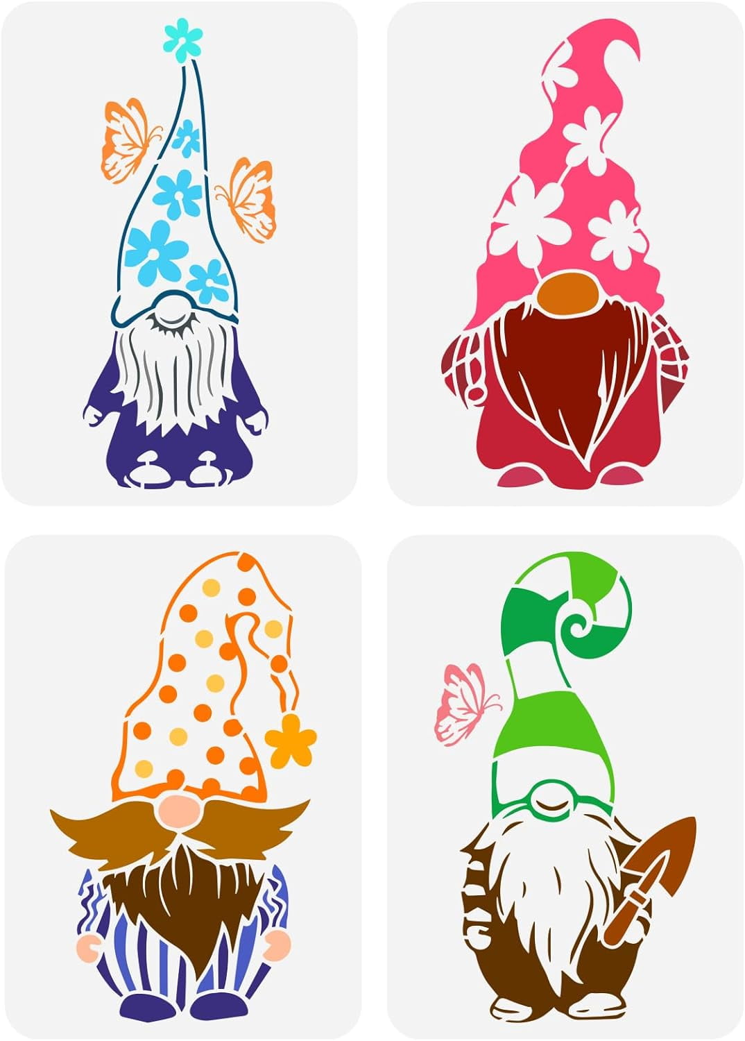 4pcs Garden Gnome Stencil 8.3x11.7inch Reusable DIY Craft Small Dwarf ...