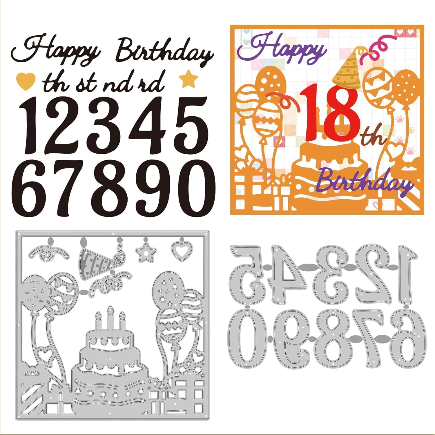 1Set Happy Birthday Background Cutting Dies Number Die Cuts Template ...