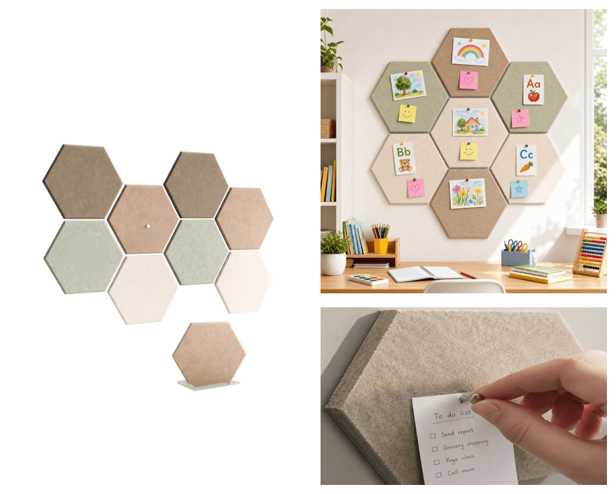 1Set Hexagon Felt Cork Board Tiles, 8 Pack Self-Stick Bulletin Board ...
