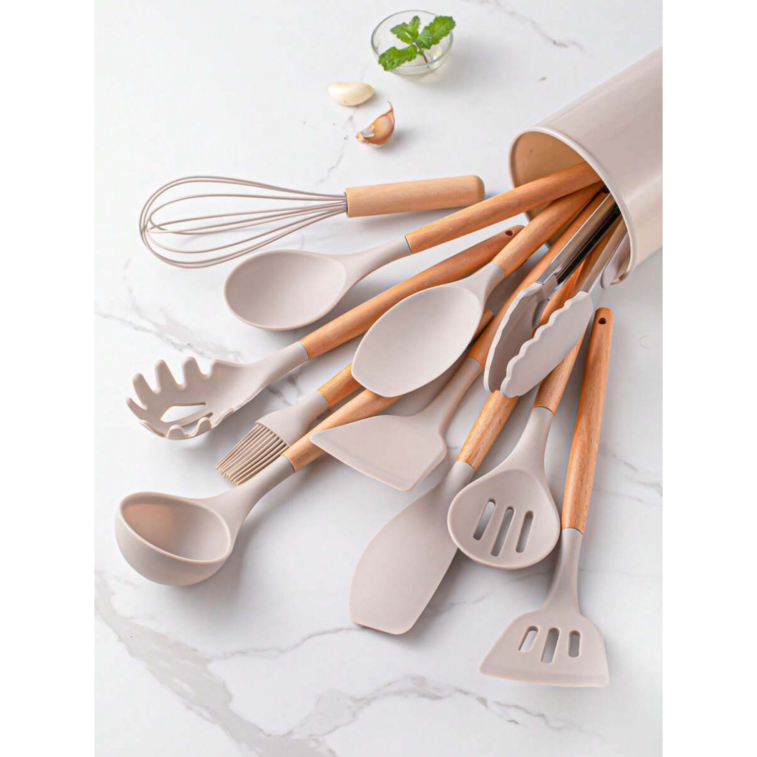 1Set Kitchen Utensil Set ,12pcs Silicone Kitchen Utensil Set, Khaki ...