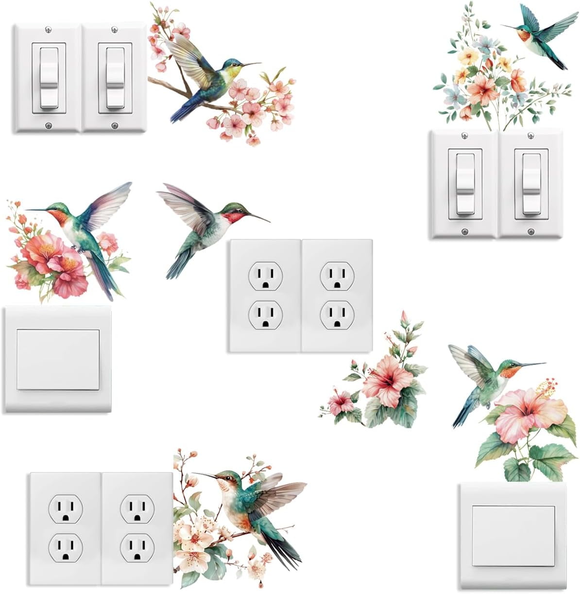 1Set Light Switch Plate Stickers Labels Decals 6Pcs 7"x7" Hummingbird ...