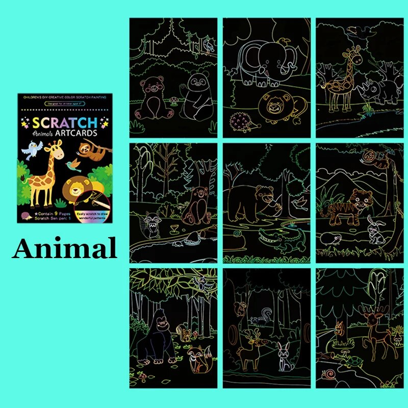 1Set Magic Color Rainbow Dinosaur Cartoon Scratch Art Painting Paper ...