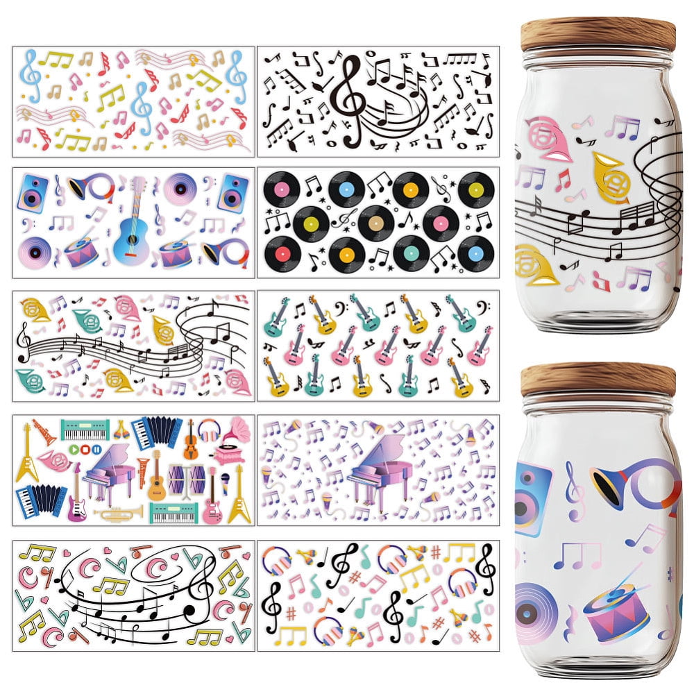 1Set PVC DIY Heat Transfer Paper for UV Sublimation Cup Musical Note ...