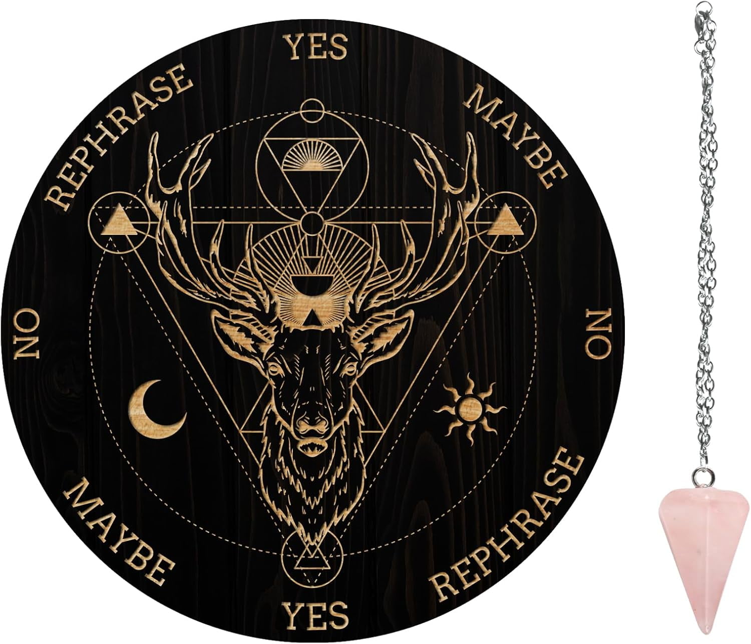 1Set Pendulum Board Set Wooden Dowsing Divination Board Metaphysical Message Board with Crystal ...