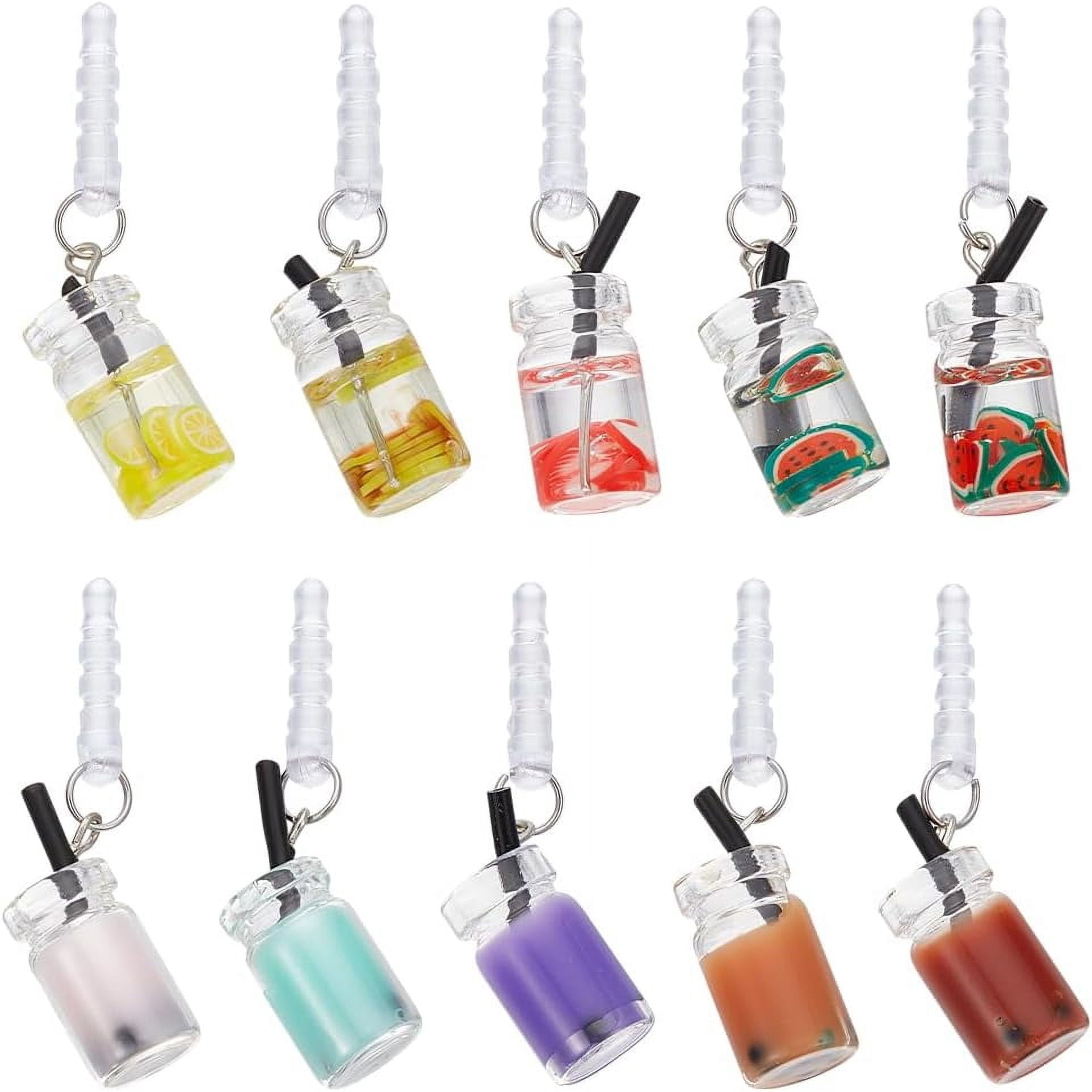 1Set Plastic Mobile Dustproof Plugs with Resin Bottle Pendants Drink ...