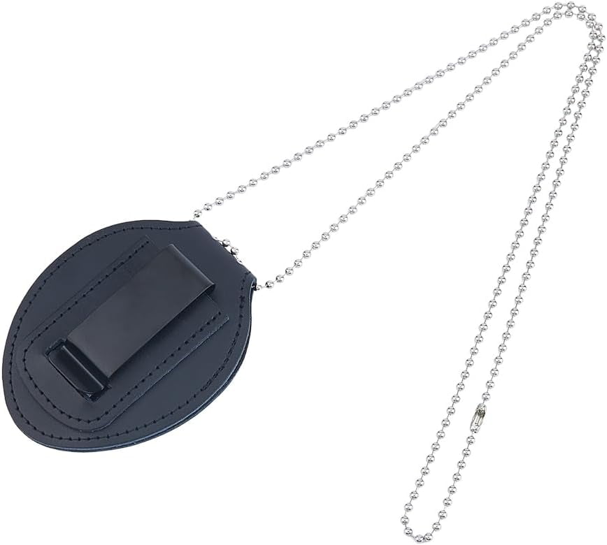 1Set Police Badge Holder Black Oval Security Badge Holder Leather ...