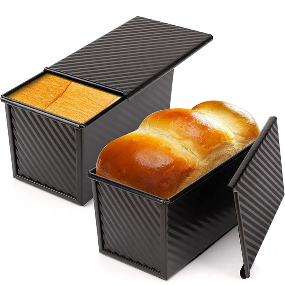 1Set Pullman Loaf Pan with Lid 1Lb Dough Capacity Bread Loaf Pans Non ...