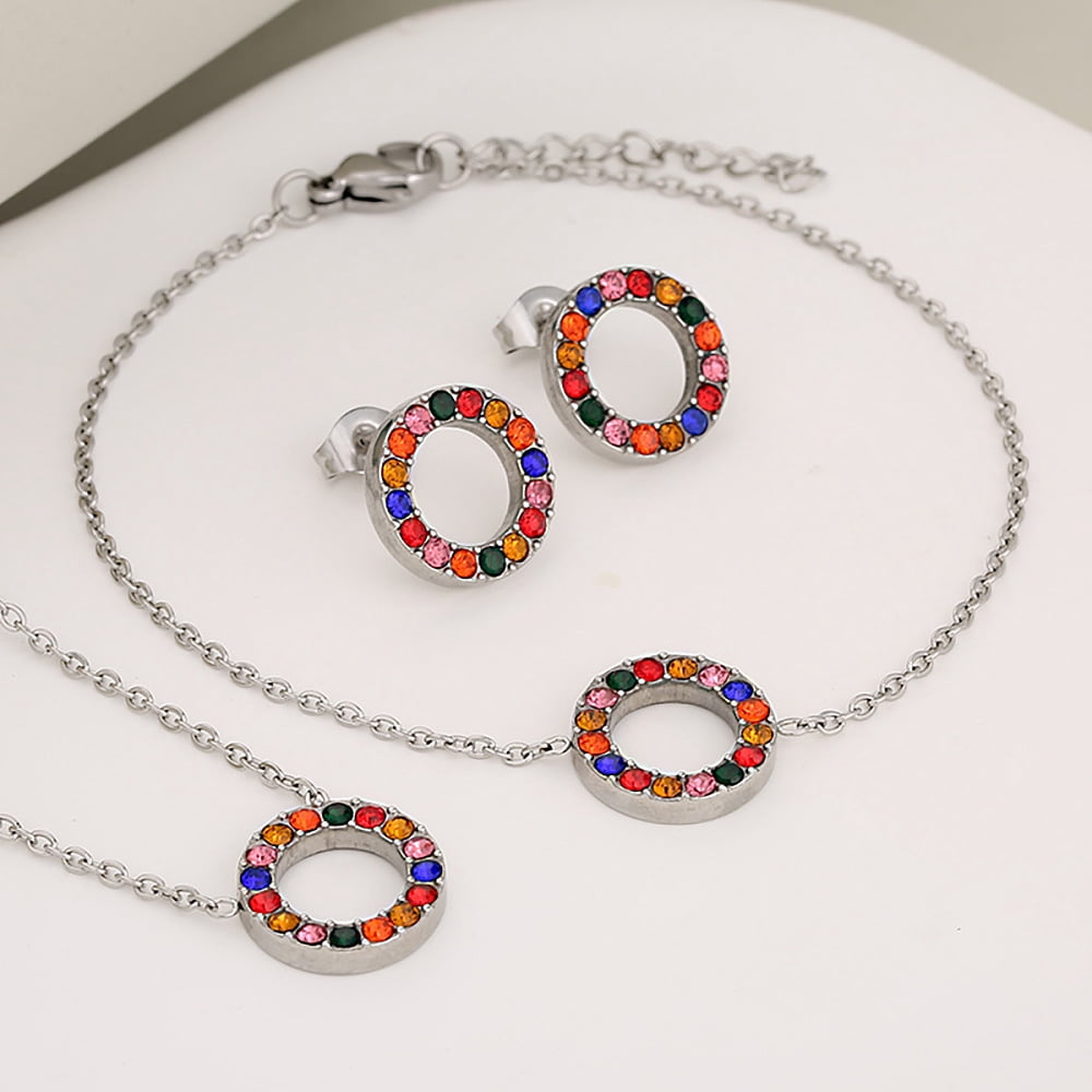 1Set Ring 304 Stainless Steel Rhinestone Pendant Necklaces & Link ...