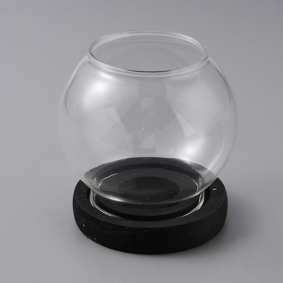 1Set Rondelle Glass Candle Holder with Wood Base Candle Bell Jar Home ...
