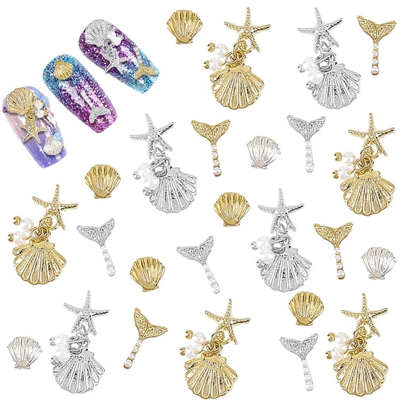 1Set Shell Shape Alloy Cabochons with Plastic Imitation Pearls Nail Art ...
